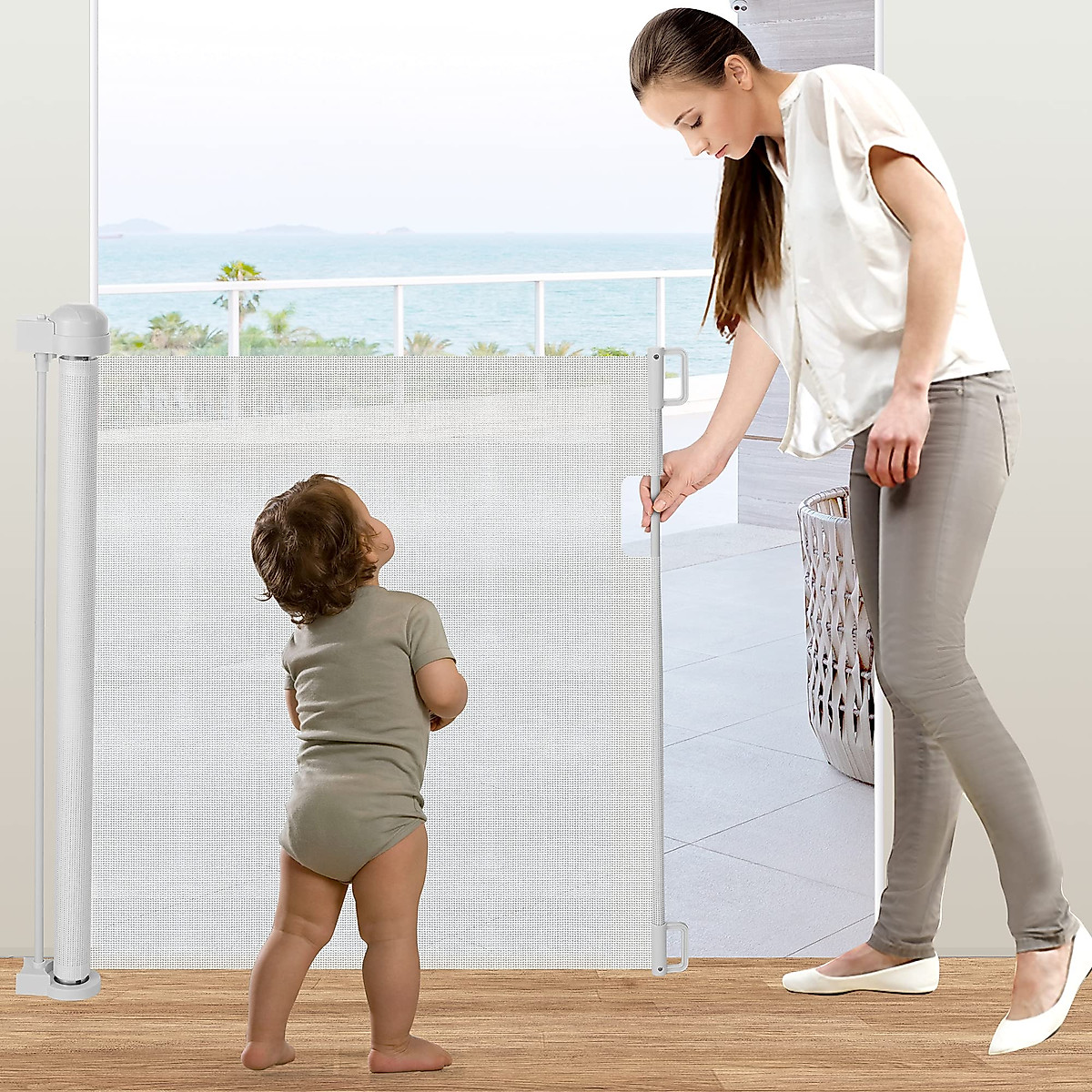 Cosagon Retractable Baby Gate,35" Tall,Extends to 59" Wide,Extra Wide Safety Gate,Mesh Pet Dog Gate for Stairs,Doorways,Hallways,Indoor/Outdoor (White)