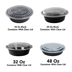 Restaurant Boxes 16 oz Meal Prep Round Black Containers with Clear Lids - 150 Sets, Disposable Food Containers, To Go Food Container, Take Out Food Containers