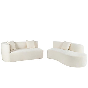 Suheww Large Curved Sectional Couch Curved Cloud Sofa, Modern Sectional Curved Couch for Living Room, Modern Comfy Curved Couch Curved Boucle Sofa Couch with 3 Pillows for Living Room(Beige,Chenille)