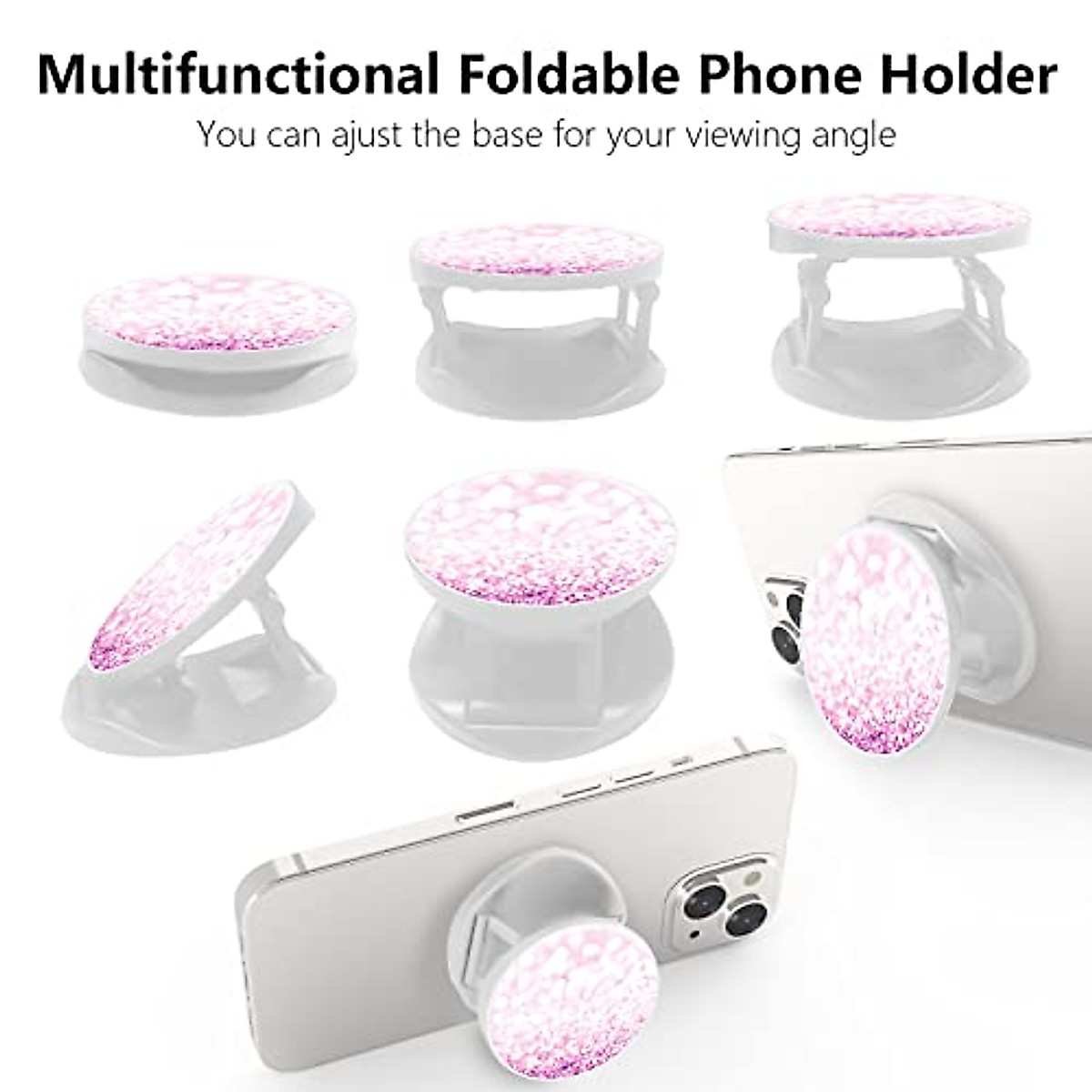Cell Phone Stand Foldable Expanding Phone Sockets Finger Grip Holder for Smartphone and Tablets - Glitter Pink