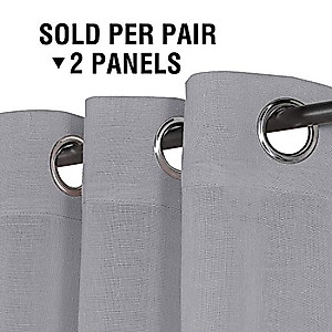 Linen Sheer Curtains 84 Inches Long Semi Sheer Gray Curtains - Privacy Added Silver Grommet Linen Curtain Panels for Living Room/Bedroom Light Filtering Curtains (52"W x 84"L, 2 Panels)