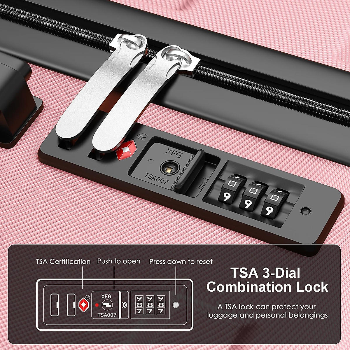 YEMENREN Luggage Sets Hardside Lightweight Suitcase with Spinner Wheels TSA Lock, 3-Piece Set (20/24/28), Pink