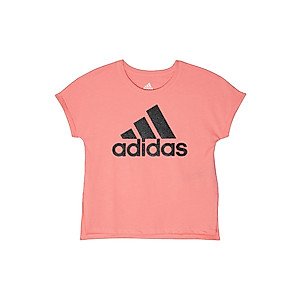 adidas Girls' Big Short Sleeve Dolman Waist Heather Tee, Acid Red, X-Large