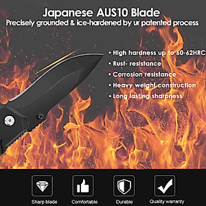 BRILLIRARE Pocket Knife, Folding Tactical Knives Blade 2.6in, Foldable Survival Small Knife with Clip, Button Lock & Glass Breaker, Everyday Carry EDC Knife for Hunting Camping Hiking