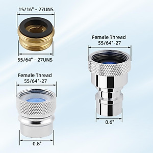 iFealClear Dishwasher Faucet Adapter, Faucet Adapter for Portable Washer, Portable Dishwasher Snap Aerator Adapter, 55/64-27 Female and 15/16-27 Male Thread for Kitchen/Bathroom/Rvs, Chrome-2 Pack