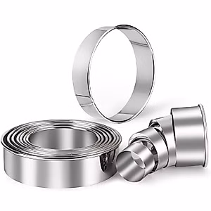HULISEN Stainless Steel Round Cookie Biscuit Cutter Set, 11 Circle Donut Doughnut Cutter, Baking Ring Molds for Mini Cake, Scone, Pastry, Cooking, Gift Package