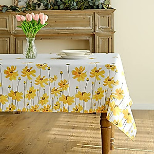 GEEORY Floral Tablecloth 60*84 Inch Rectangle Yellow Bee Tablecloths Spring Summer Table Cloth Indoor/Outdoor Seasonal Table Cover for Easter Home Kitchen Dining Parties