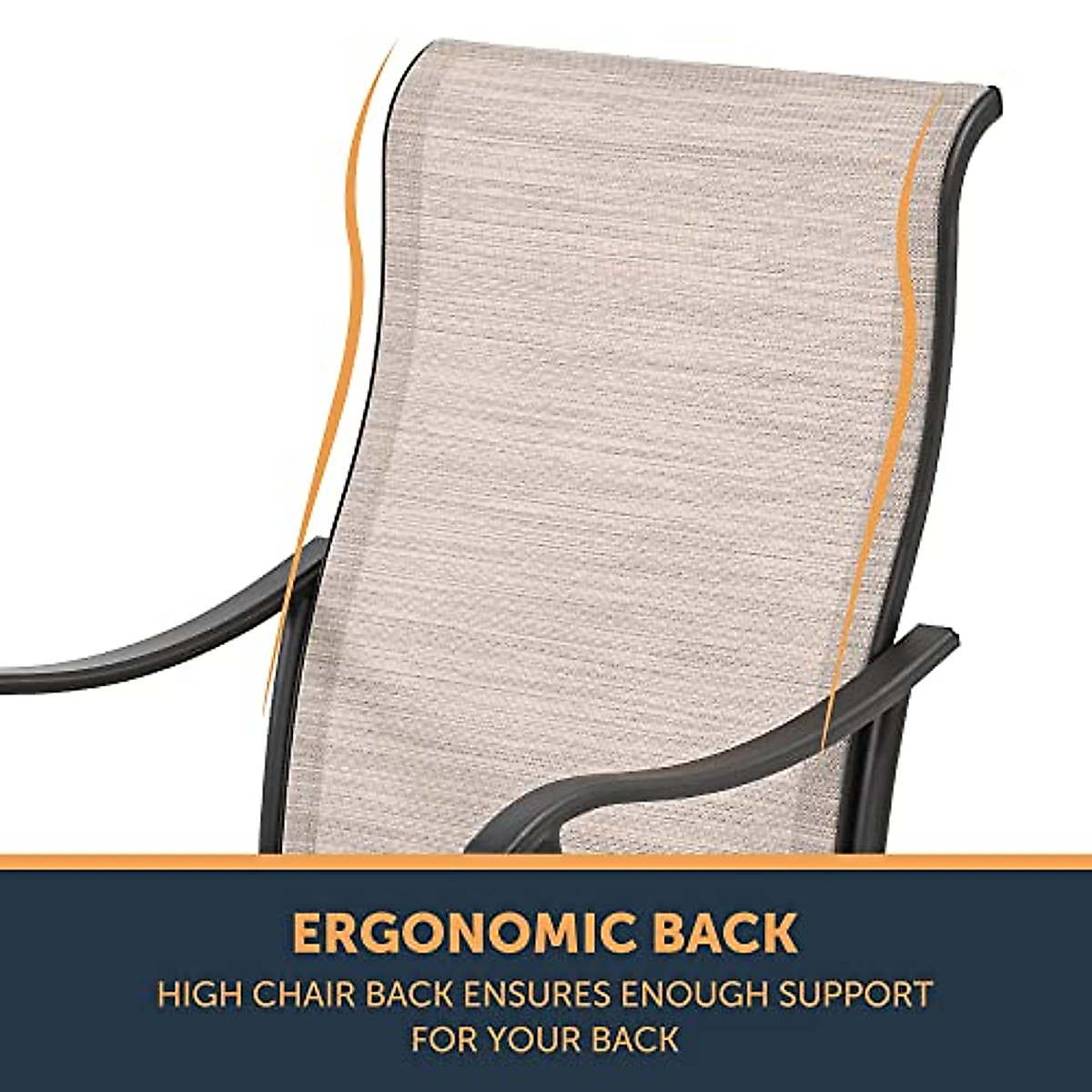 HAPPATIO Patio Dining Chairs Set of 2, Outdoor Textilene Swivel Dining Chairs with High Back, Patio Furniture Chairs with Armrest, Brown Frame (Khaki)