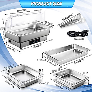 YORKING Electric Chafing Dish,9 QT Full Size with 4 x 4.5 QT Half Size Chafing Dish Buffet Set, Buffet Servers and Warmers with Roll Top & Temperature Control Display, Catering Food Warmer for Parties