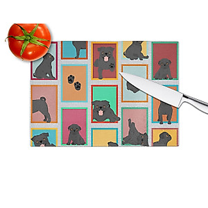 Caroline's Treasures MLM1091LCB Lots of Black Pug Glass Cutting Board Large Decorative Tempered Glass Kitchen Cutting and Serving Board Large Size Chopping Board