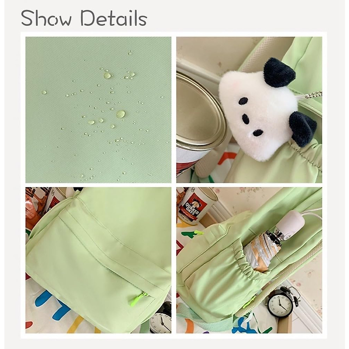 JHTPSLR Preppy Backpack with Plushies Cute Aesthetic Backpack Solid Kawaii Backpack Waterproof Laptop Backpack Casual Daypack (White)