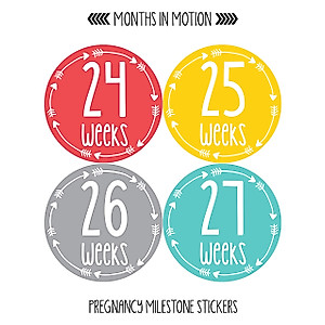 Months In Motion Pregnancy Weekly Belly Growth Stickers - Week to Week Pregnant Expecting Photo Prop - Maternity Keepsake - Baby Bump - Large Set of 36 Weekly Photo Sticker
