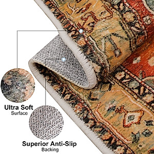 COMSLE Boho Area Rug, 2' x 4' Machine Washable Rugs for Entryway Faux Wool Small Rugs Distressed Throw Rug Non-Slip Floor Carpet for Indoor Bedroom Kitchen Living Room