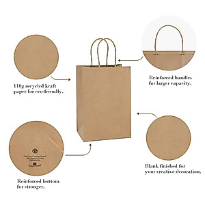 BagDream Small Gift Bags 100Pcs 5.25x3.75x8 Inches Kraft Gift Paper Bags with Handles Bulk, Paper Shopping Bags, Birthday Wedding Party Favor Bags, Brown Gift Bags for Craft Takeouts Business