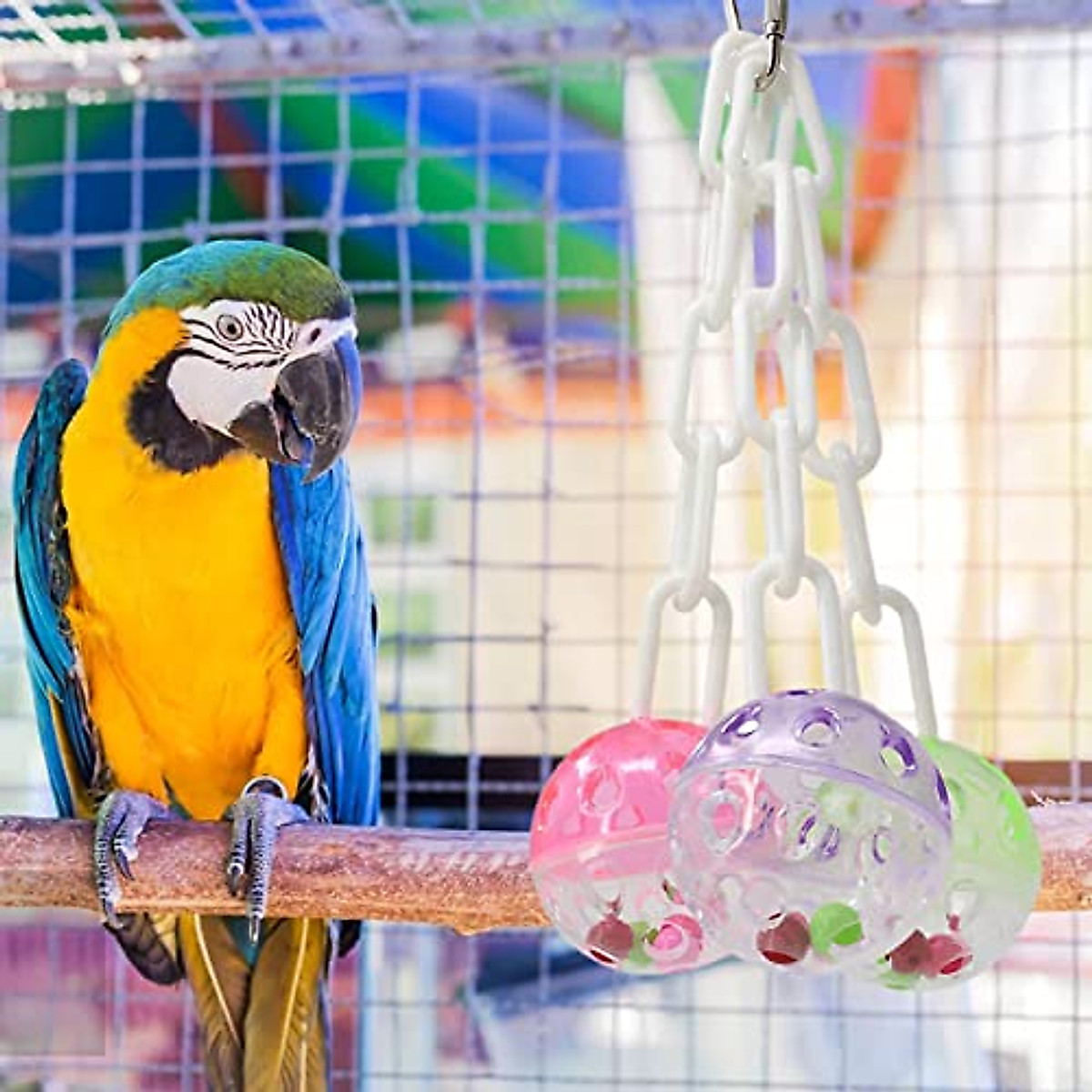 angel3292 Parrot Toy Colorful Bell Ball Plastic Hanging Toy Cute Bird Chew Toy Cage Toy for Cockatiel Parakeet Parrot Chew Toy Bite