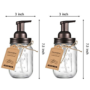 Amolliar Mason Jar Foaming Soap Dispenser, Rustproof Stainless Steel Lid, BPA Free Foam Pump, Waterproof Labels, Rustic Farmhouse Decor Refill Hand Soap Dispenser Bathroom Accessories– Bronze (2 Pack)