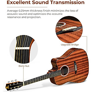 Acoustic Guitar, Cutaway Acoustic Guitar Dreadnought Full Size 41 Inch Acustica Guitarra Bundle with Gig Bag for Beginners Adults Teens Professionals, Glossy Sapele, by Vangoa