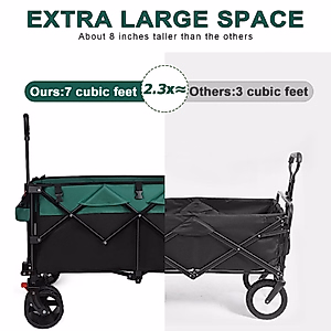 LOUAK&HIRON Collapsible Utility Folding Wagon Cart Heavy Duty Foldable Beach Wagon Cart, Large Capacity Foldable Grocery Wagon for Camping Garden Outdoor Fishing Black (with Cargo Net)