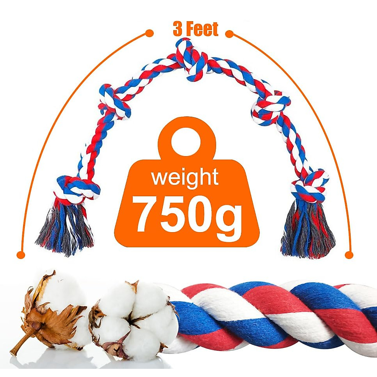 TUAHOO Dog Toys for Aggressive Chewers, Tough Rope Chew Toys for Medium Large Breed, 3 Feet 5 Knots Indestructible Rope Tug of War Dog Toy for Boredom, Teeth Cleaning