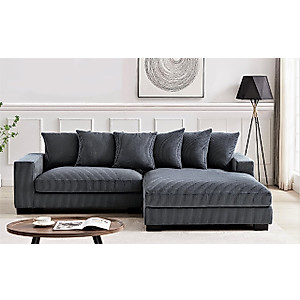 Container Furniture Direct Luxe Oversized Two-Piece Sectional Couches for Living Room, 102.4-Inch L Shaped Sofa with Chaise, Upholstered with Corduroy Fabric, Grey - Right Facing