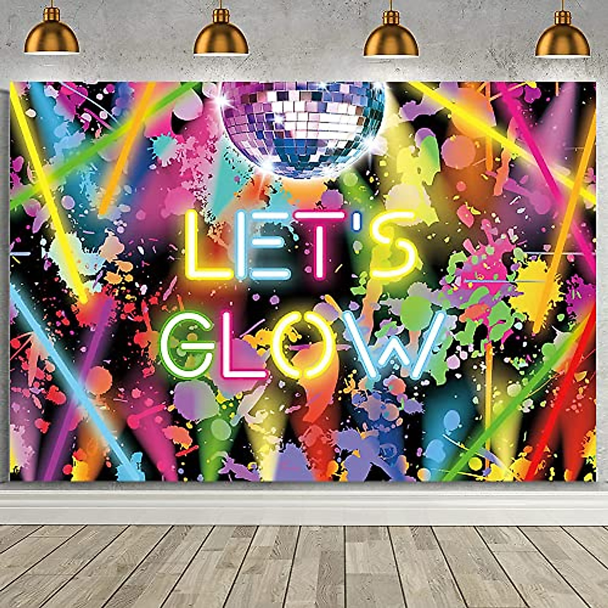 AIBIIN 7x5ft Neon Glow Birthday Party Backdrop Glow in The Dark Photo Background Colorful Graffiti Splatter Let's Glow Crazy Party Decorations Supplies Backdrop Banner Photo Booth Studio Props