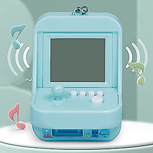 Altsuceser Micro Player Mini Arcade Machine with Keychain, 26 Classic Game Modes Support Music Mini Building Block Game Console for Children Blue