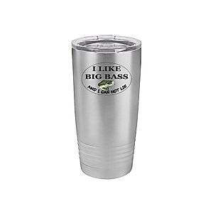 Rogue River Tactical Funny Fishing 20 Oz. Travel Tumbler Mug Cup w/Lid Vacuum Insulated Hot or Cold I Like Big Bass Fishing Gift Fish