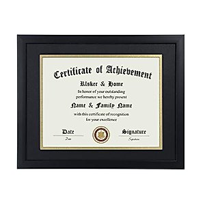 ELSKER&HOME 8.5×11 Certificate Frame - Classic Black Color Frame - Displays Diploma 8.5×11 Inch with Mat - 11×14 Inch Without Mat - For Document/Photo(Double Mat - Matte Black with Gold Rim)