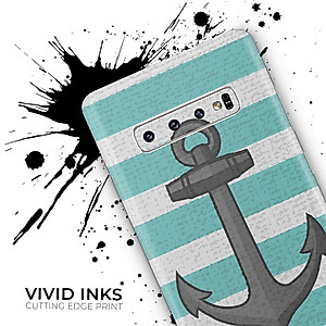 DesignSkinz Teal Stripes with Gray Nautical Anchor Protective Vinyl Decal Wrap Skin Cover Compatible with The Samsung Galaxy S20 (Screen Trim & Back Glass Skin)
