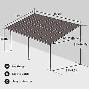 BPS 16.5' x 10' Wall Mount Gazebo Outdoor Pergola Polycarbonate Gazebo with Water-Resistant and UV-Fighting Panels Canopy