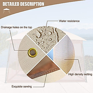 Gazebos for Patios with 4 Sand Bags, Outdoor Gazebo Tent with Netting Screen Walls, Heavy Duty Gazebo Canopy with 120 Square Feet of Shade for Garden, Backyard Deck, and Lawns (Khaki)