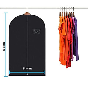 Plixio 40" Black Garment Bags Suit Bag for Travel & Clothing Storage of Dresses, Shirts, Fur Coats, Jackets & Dance Costumes - Hanging Suit Cover for Men & Women Closet Storage Garment Protector