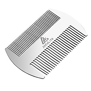 Metal Hair&Beard Comb - AhfuLife® EDC Credit Card Size Comb Perfect for Wallet and Pocket - Anti-Static Dual Action Beard Comb - Presented in Gift Box (Stainless Steel Comb)