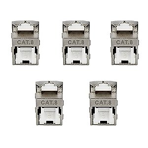 Elite Cat8 Shielded Keystone Jack, 40Gb (40 Gigabit), 180 Degrees, UL Listed, ETL Verified, RoHs/TAA Compliant, Auto Cover (5 Pack)