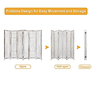 Salfanre 6 Panel Room Divider, Room Divider Screen, Room Divider Panel, Folding Screen Room Divider, 5.6 Ft, White