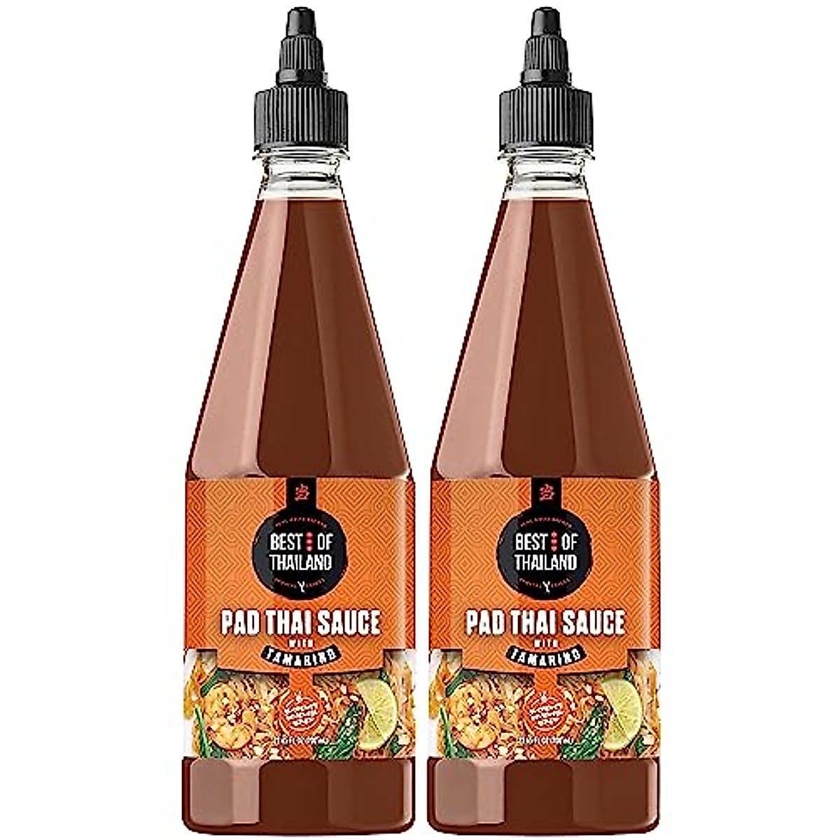 Best Of Thailand Authentic Pad Thai Sauce - Rich Tamarind Flavor, Tangy, Sweet, Savory | Ideal for Noodles, Stir-Fries [NO MSG] | Kosher, Fat-Free | 2-Pack 23.65 Fl Oz