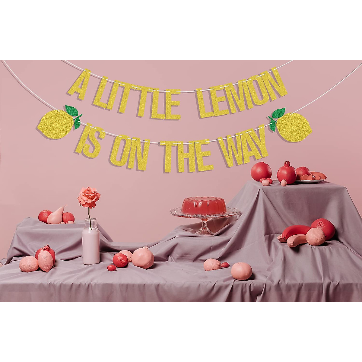 A Little Lemon is on the Way Banner Gold Glitter, Lemon Party Decorations, Lemon Baby Shower Banner, Fruit Baby Shower Banner, Lemon Baby Banner, Lemon Themed Baby Shower Birthday Party Decorations