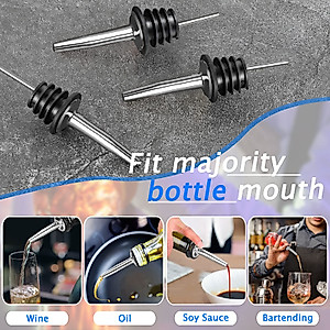 Stainless Steel Liquor Bottle Pourers Vinegar Tapered Spout Speed Pourer with Sealed Rubber Dust Caps for Wine, Cocktail and Whisky, Oil (12 Pack Silvery)
