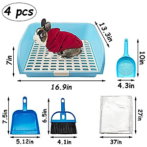 kathson Large Rabbit Litter Box, Pets Toilet Potty Trainer Tray Corner Small Animals Litter Bedding Box Bigger Pet Pan with Grass Mats for Adult Guinea Pig/Chinchilla/Ferret/Rabbit (Blue)