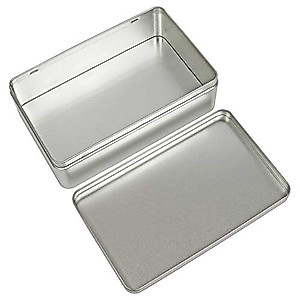 XL (8.5 x 5.3 x 1.9 In) Silver Metal Rectangular Empty Tin Box Containers for Gift Jewelry Craft Storage Organization with 1 Piece 3.75 by 2.45 by 0.8 Inch Hinged Small Tin Box (1 Large 1 Small)