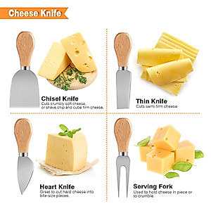 Cheese Knife Set with Holder Stand,Set of 4 Pieces Cheese Cutter Knives Set for Charcuterie Board,Stainless Steel Cheese Spreader,Slicer,Shaver,Fork with with Wood Handle & Magnetic Knife Block