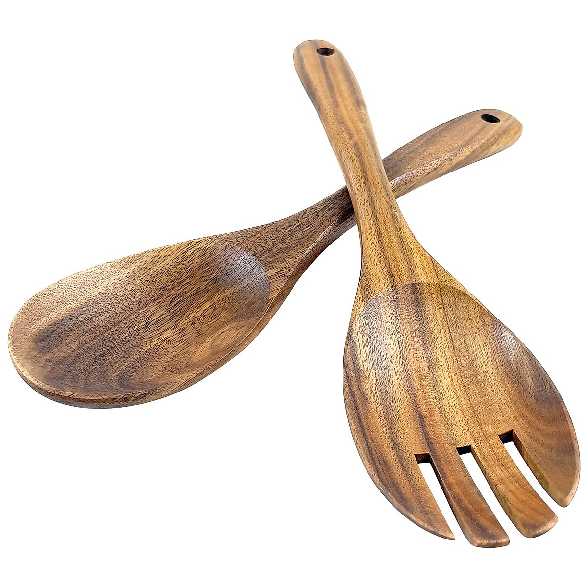 EWEIGEER 10.5-inch Wood Salad Server Acacia Wooden Serving Spoon Fork Set of 2