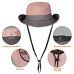 Tutuko Womens Wide Brim Sun Hats Foldable UV Protection Beach Bucket Hats Ponytail Mesh Fishing Hat (Pure Grey)