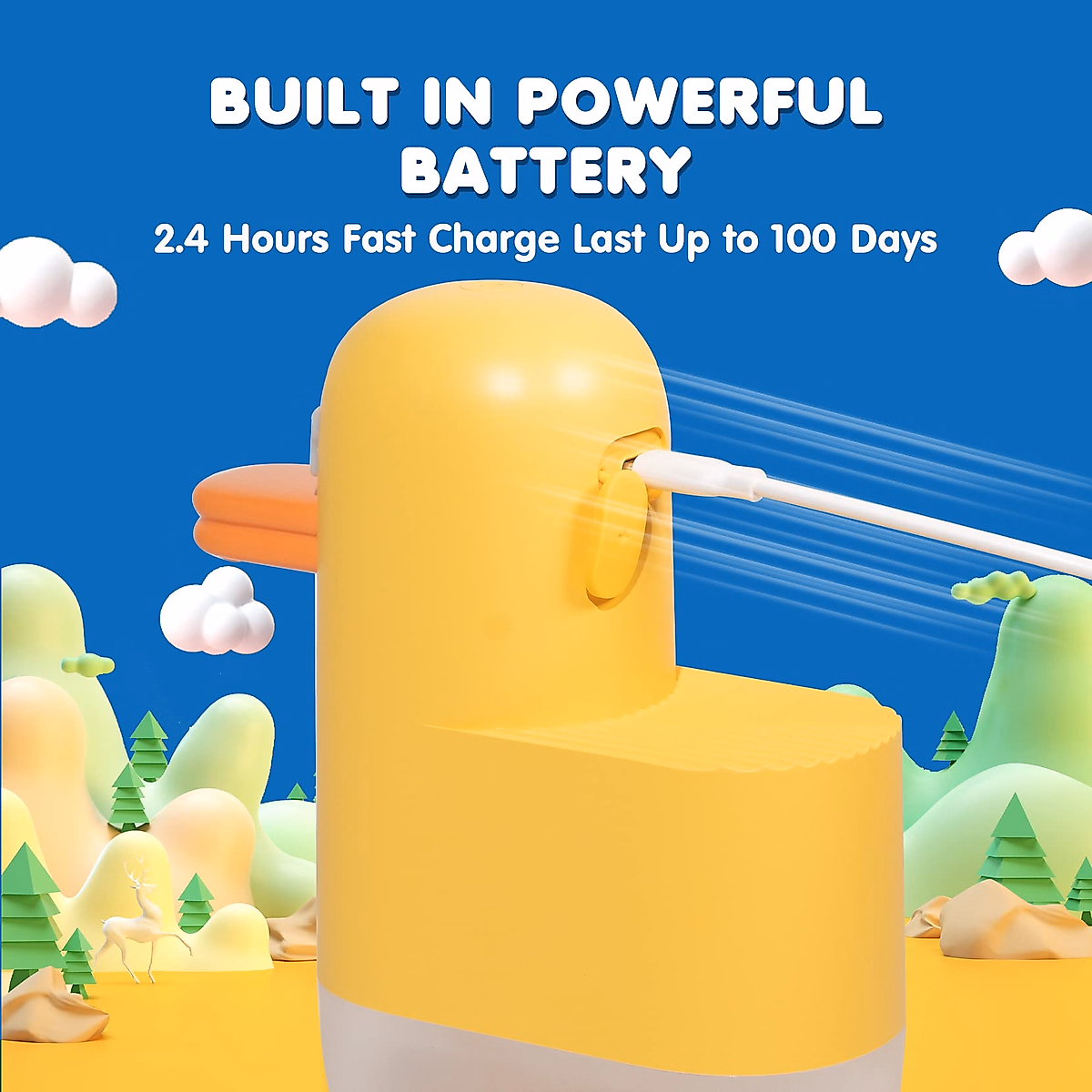 Genialba Automatic Soap Dispenser, 12oz/350ml, Rechargeable, Hand Washing Time Reminder, Cute Duck Foaming Touchless Soap Dispenser, Kids Hand Soap Dispenser for Home, Bathroom, School with USB C
