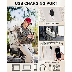 Carry on Backpack for Women, 52L TSA Travel Laptop Backpack with USB Port & Shoes Compartment Fits 17 inch Computer, Extra Large Expandable Flight Approved Weekender Bag with 2 Packing Cubes, Beige