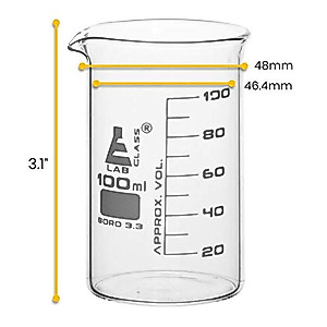EISCO Beaker, 100ml - Tall Form with Spout - White, 10ml Graduations - Borosilicate 3.3 Glass