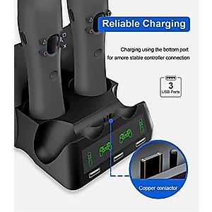PS4 Controller Charging Dock Station, 4 in 1 PS VR Motion Move Controller Charger Station, Fast Playstation 4 Controller Charger with LED Indicator Compatible with PS4/Slim/PS4 Pro/PS VR Charging Dock