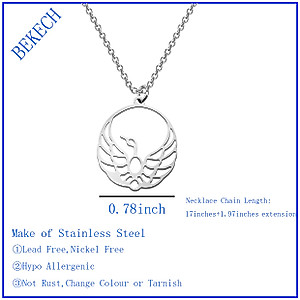 BEKECH Rising Phoenix Pendant Necklace Phoenix Charm Jewelry Inspirational Fire Bird for New Beginnings Phoenix Charm Necklace Gift for Her Women Friend Graduates (silver)