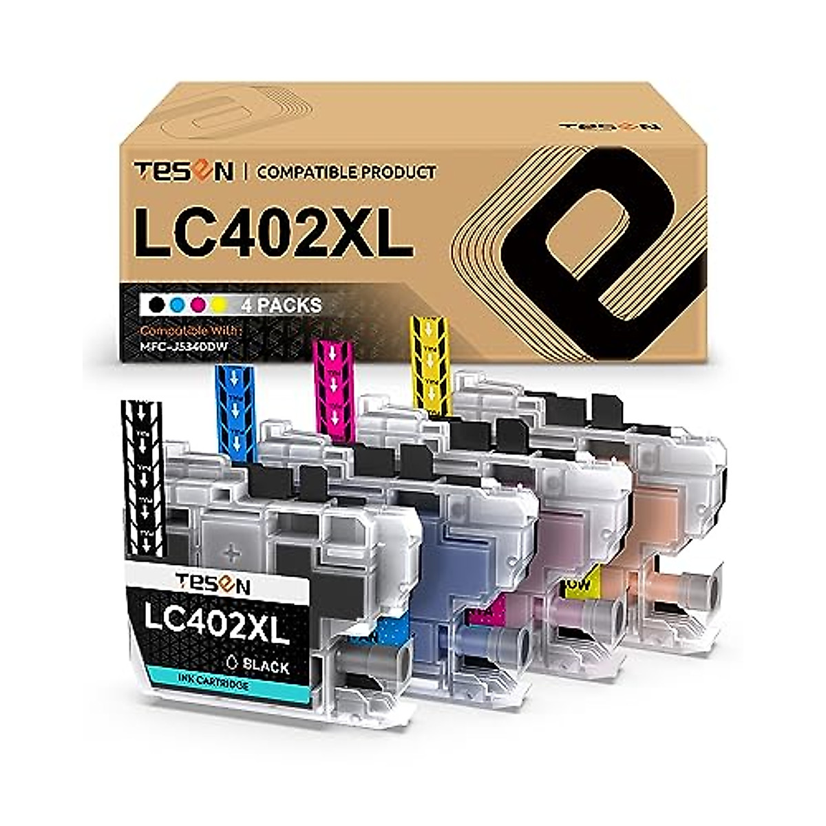 TESEN LC402XL Compatible Ink Cartridge Replacement for Brother LC-402XL High Capacity LC402 402 for Brother MFC-J5340DW MFC-J6540DW MFC-J6740DW MFC-J6940DW Printer Black Cyan Magenta Yellow 4 Packs