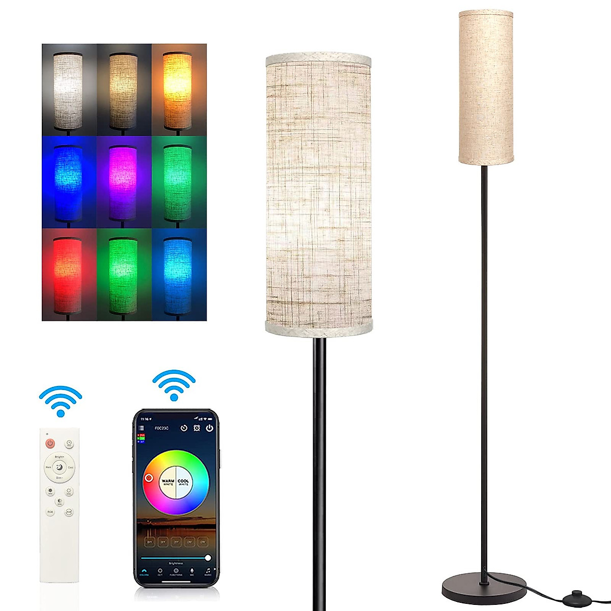Nukanu RGB Floor Lamp,Smart Floor Lamp with Remote Control & APP,Linen LampShade Standing Lamp for Living Room Bedroom,Kids Floor Lamp for Game Room with DIY Mode